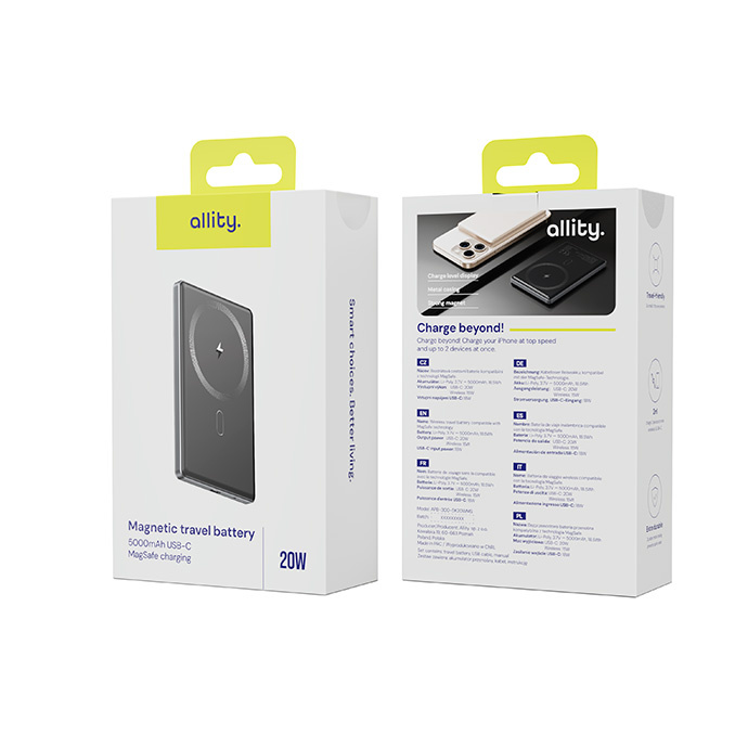 Allity powerbank bezprzewodowy APB-300 PD QC 20W 5000 mAh szary ...